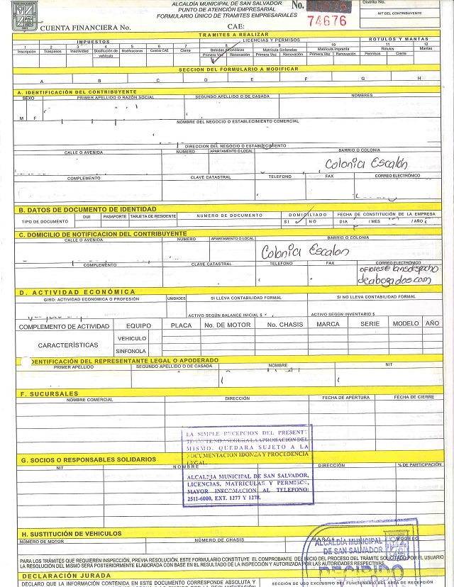 Formulario único de trámites empresariales recibido